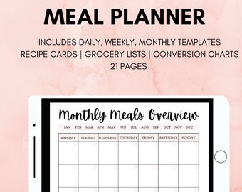 Printable Meal Planner, Daily, Weekly, Monthly Food Diary, Meal Tracker ...