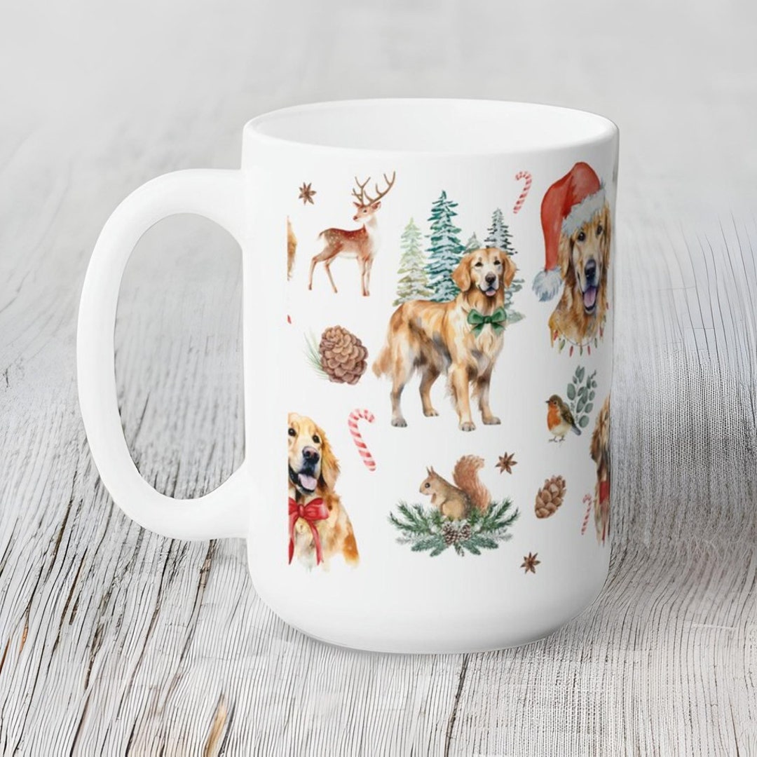 Golden Retriever Christmas Mug Vintage Watercolor Golden Retriever Coffee Mug Dog Lover Mug ...