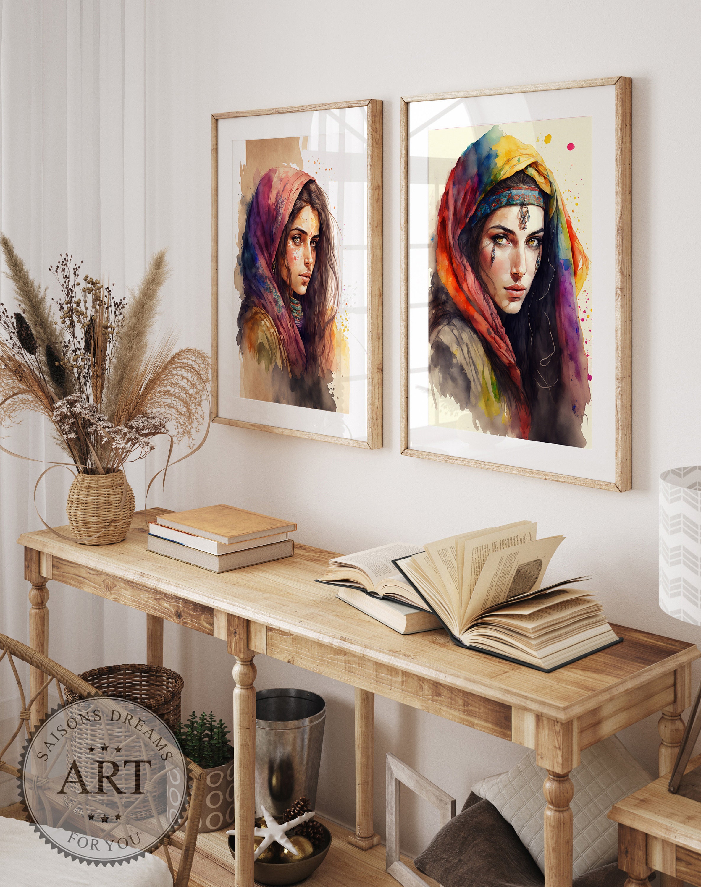 Watercolor Faceless Portraits Set of 4 Muslim Girl Wall Art - Etsy