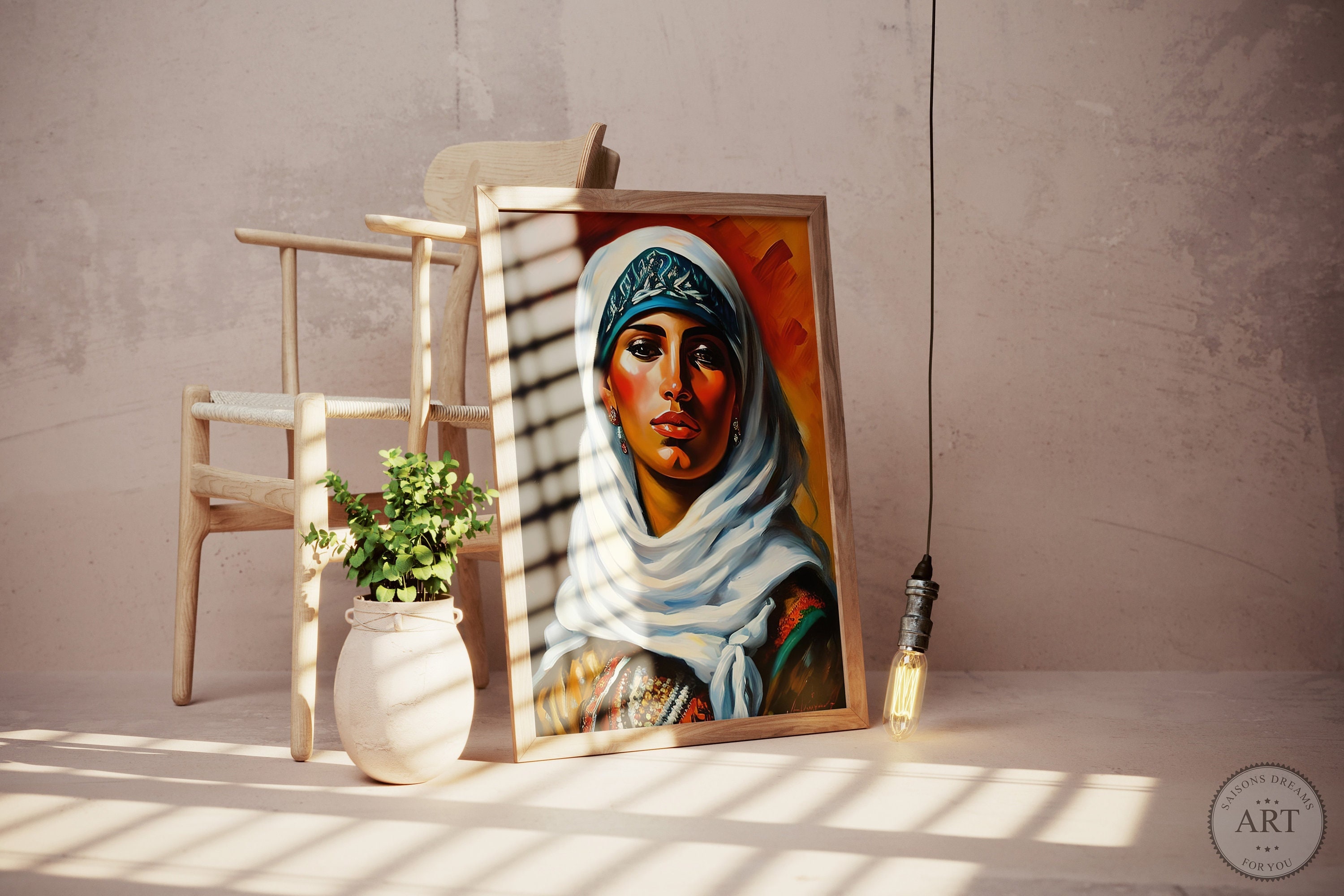 Portrait Amazigh Berber Moroccan Wall Art in Deep Watercolor Arabic ...