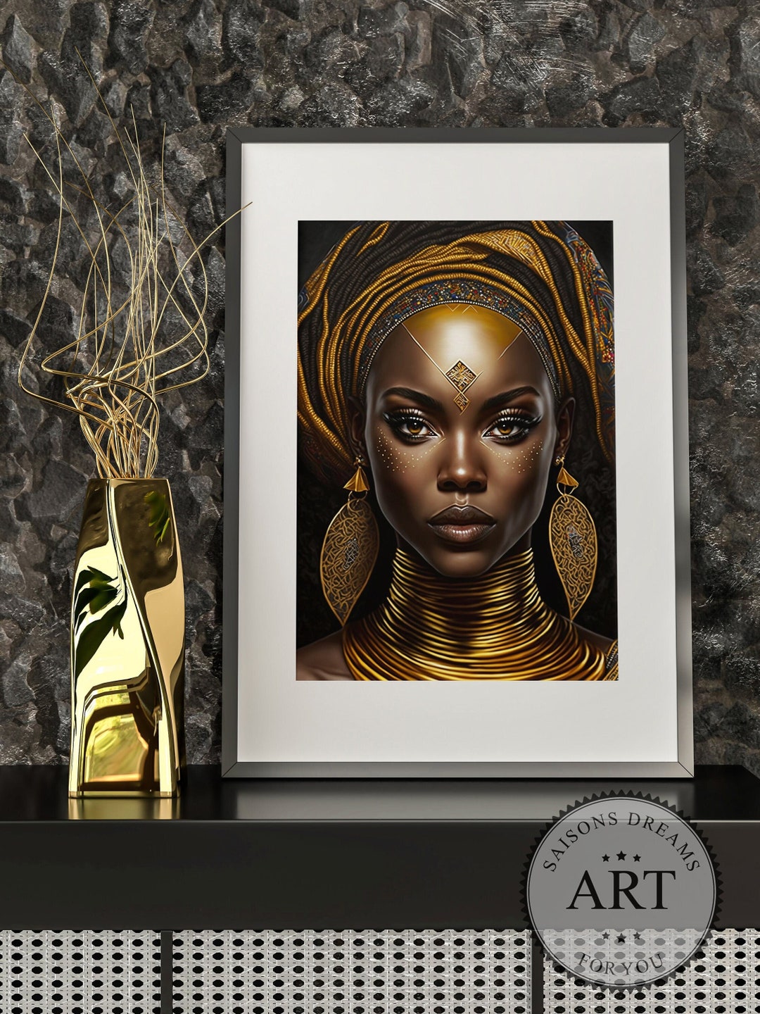 Art Mural Africain Noir Et Or Black Woman Gold Set De 4 African Woman