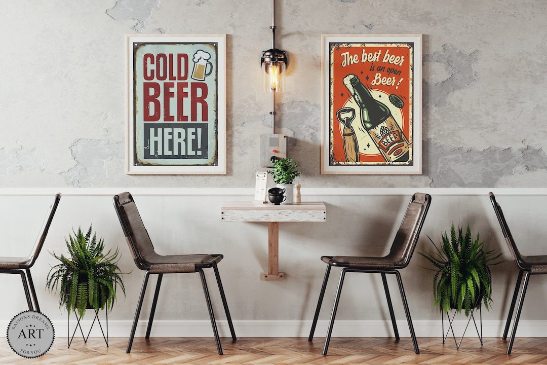 Eclectic Bar Art Gallery Wall Set of 7 Beer Alcohol Art Prints Bar Cart ...