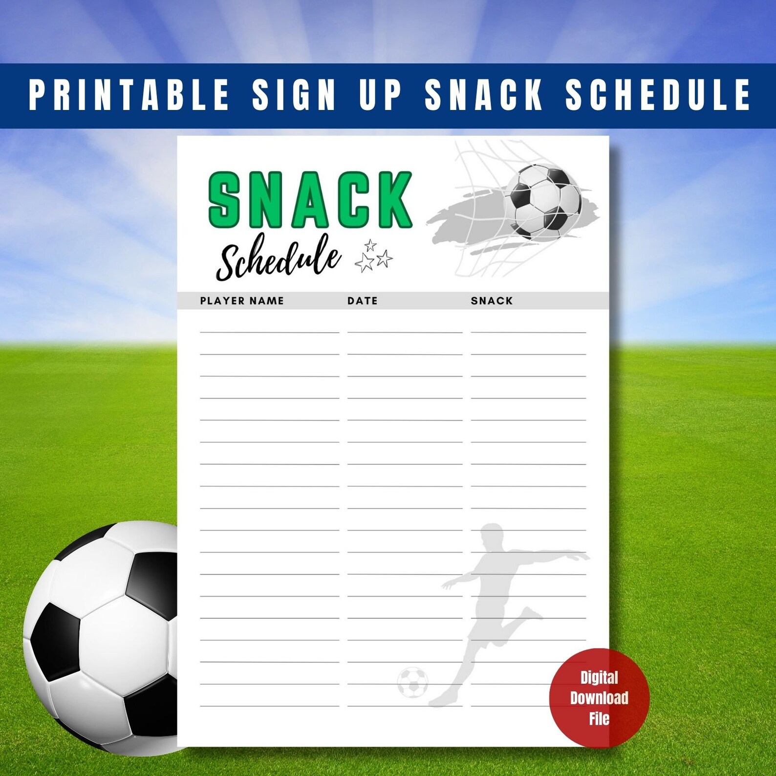 Soccer Printable Snack Sign-up Sheet for Teams | Soccer Snack Schedule ...