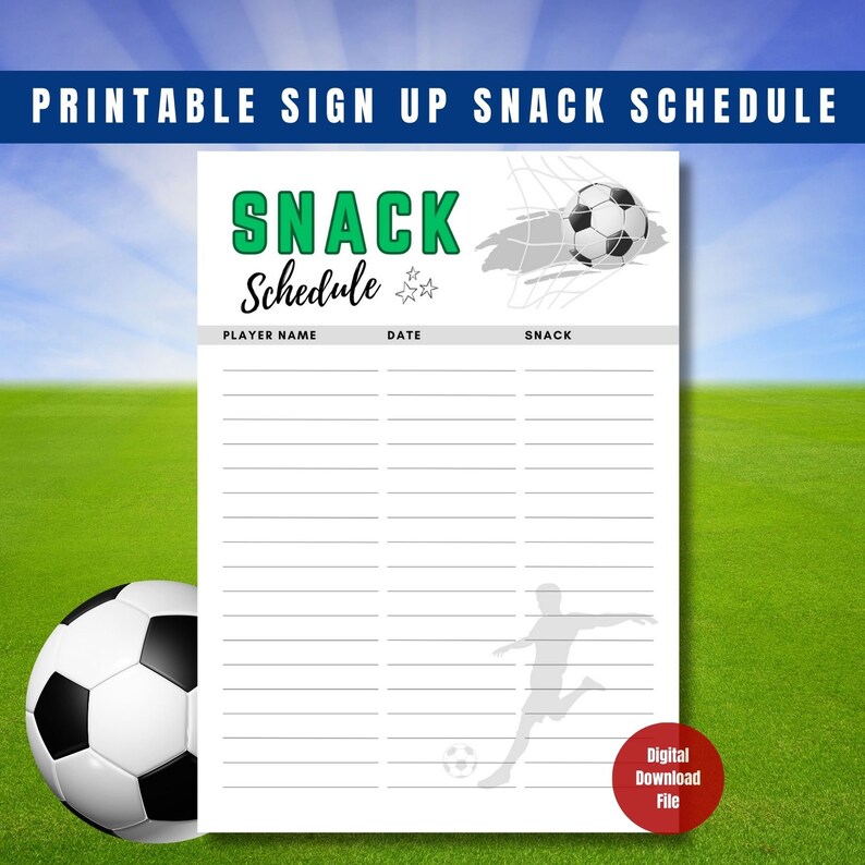 Soccer Printable Snack Sign-up Sheet for Teams | Soccer Snack Schedule ...
