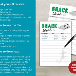 Soccer Printable Snack Sign-up Sheet for Teams | Soccer Snack Schedule ...