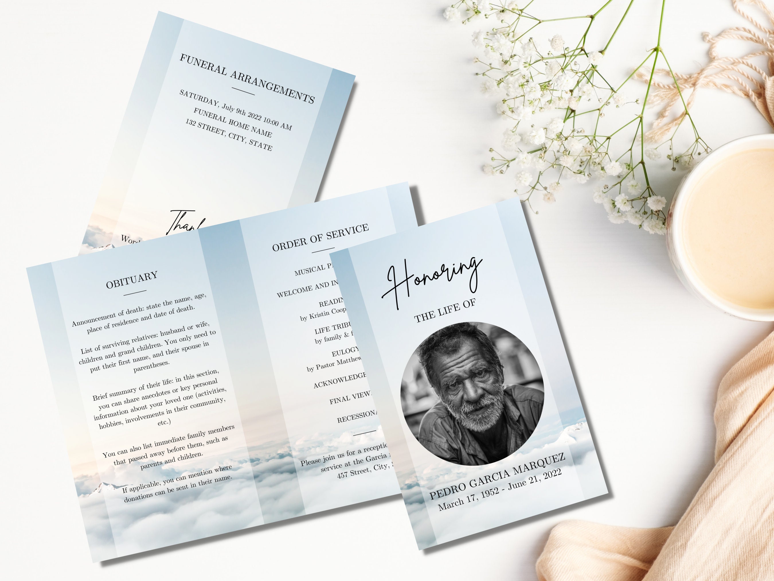 Funeral Program Template | Memorial Service Program Template | Funeral ...