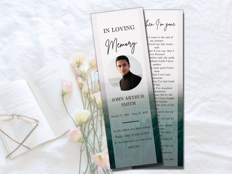 Funeral Bookmark Template | Memorial Keepsake | Funeral Templates ...