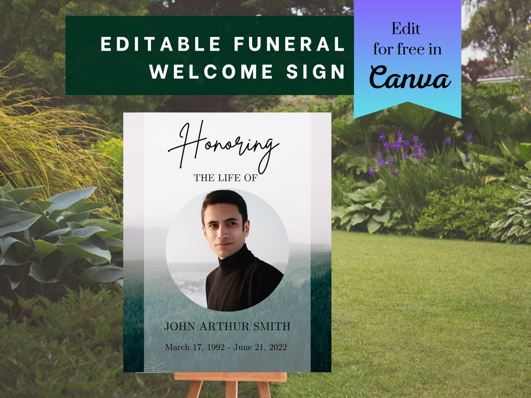 Funeral Welcome Sign Template | Funeral Reception Sign | Celebration of ...