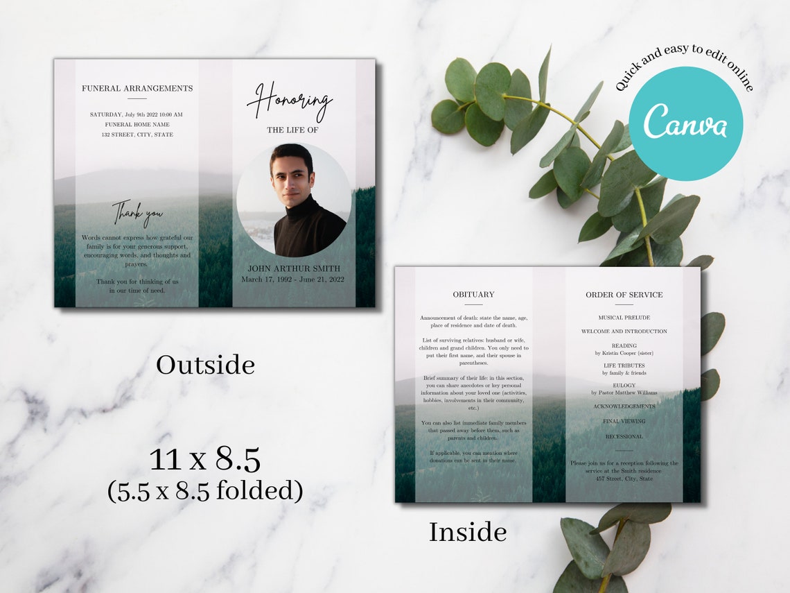 Funeral Program Template Memorial Service Program Template - Etsy