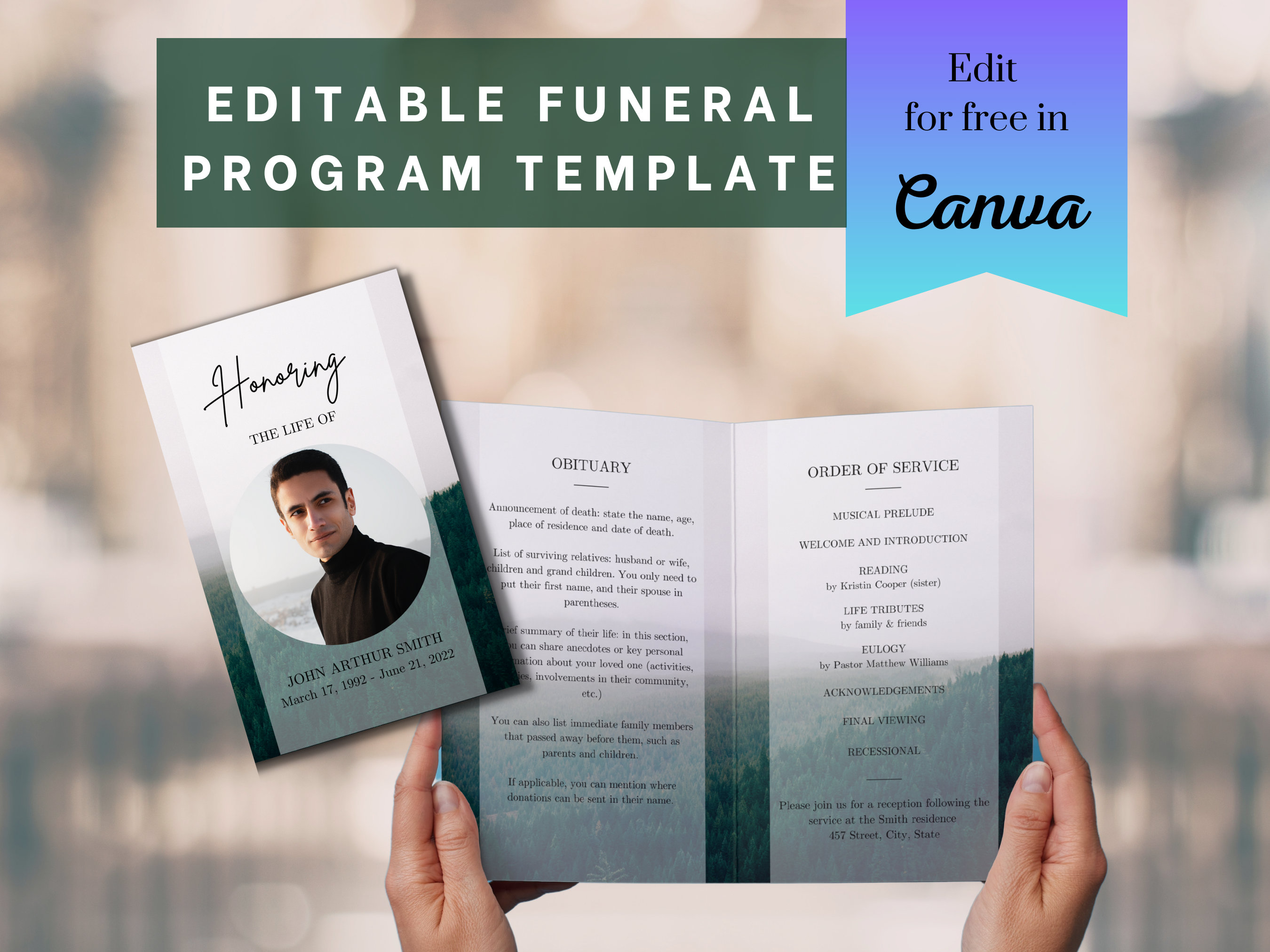 Funeral Program Template | Memorial Service Program Template | Mountain ...