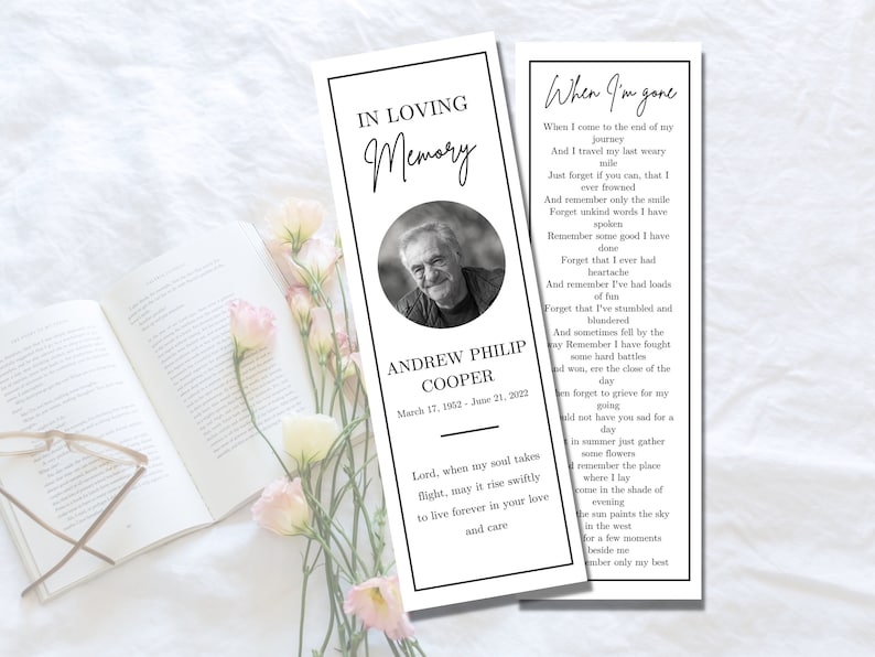 Funeral Bookmark Template | Memorial Keepsake | Funeral Templates ...