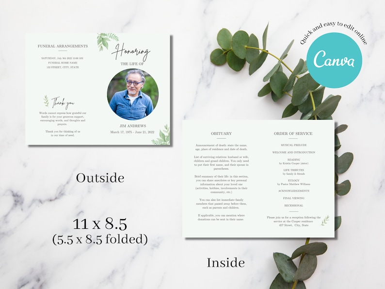 Funeral Program Template Memorial Service Program Template Funeral ...