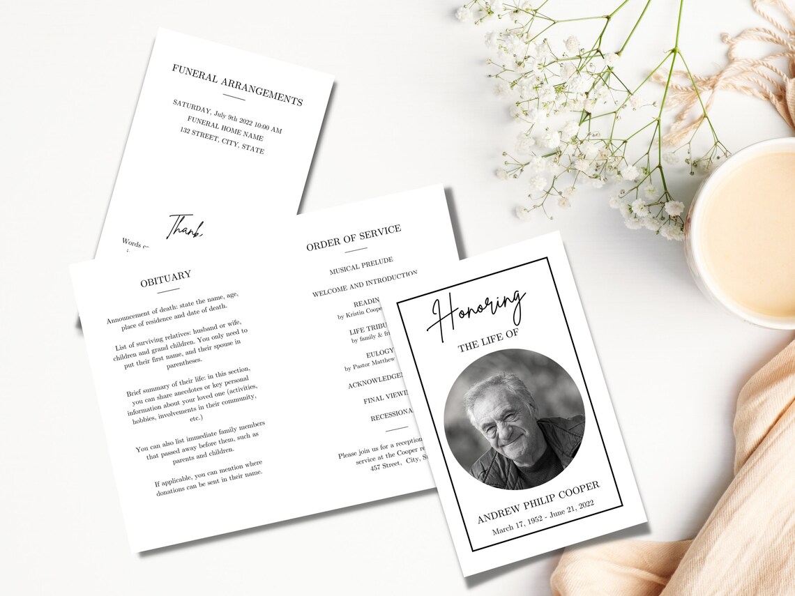 Funeral Program Template Memorial Service Program Template - Etsy