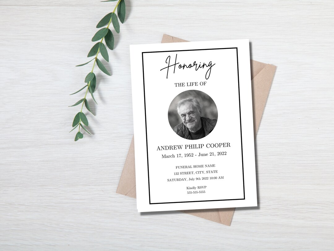 Funeral Invitation Template | Funeral Announcement Template for Man ...