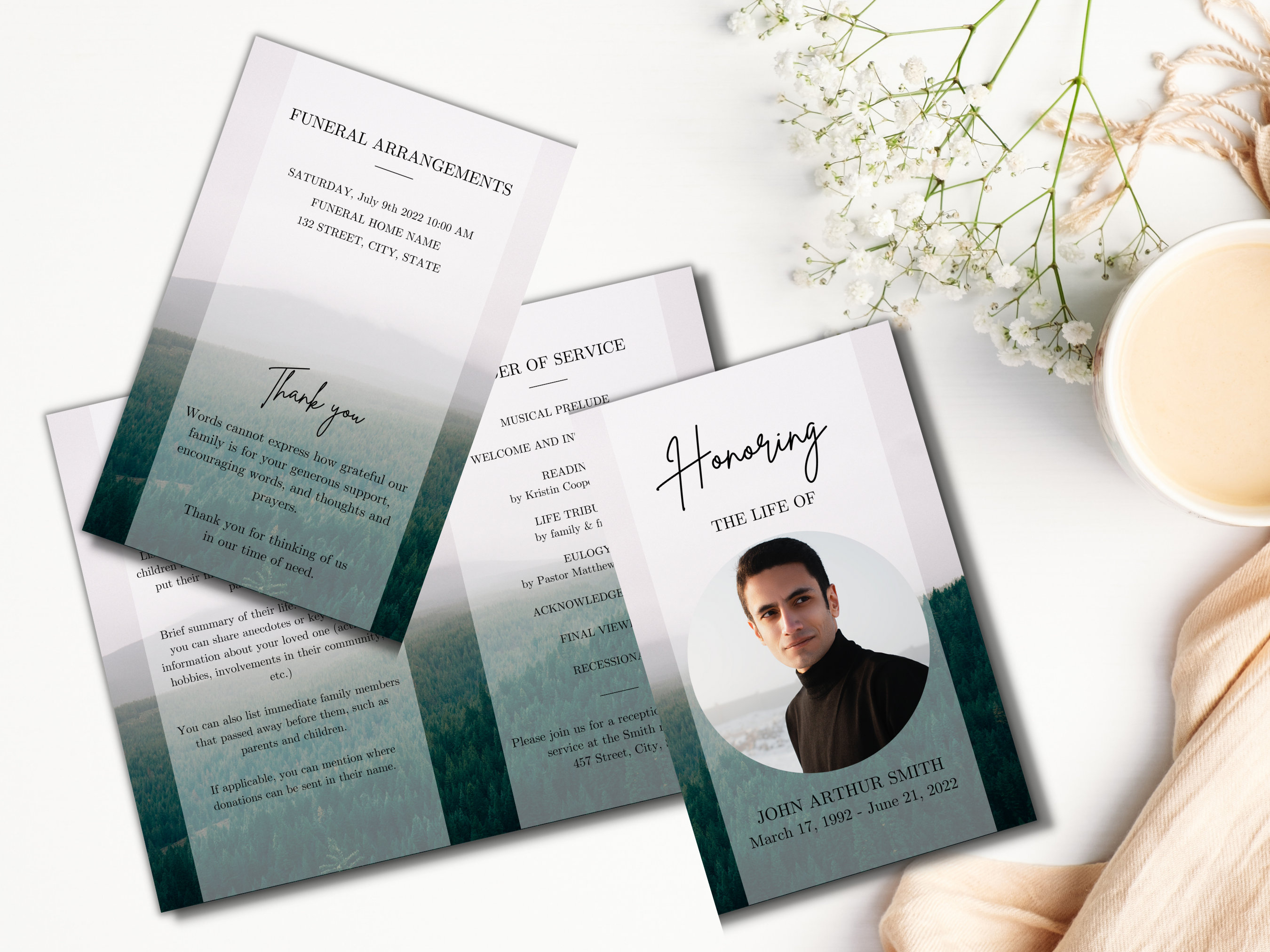 Funeral Program Template | Memorial Service Program Template | Mountain ...