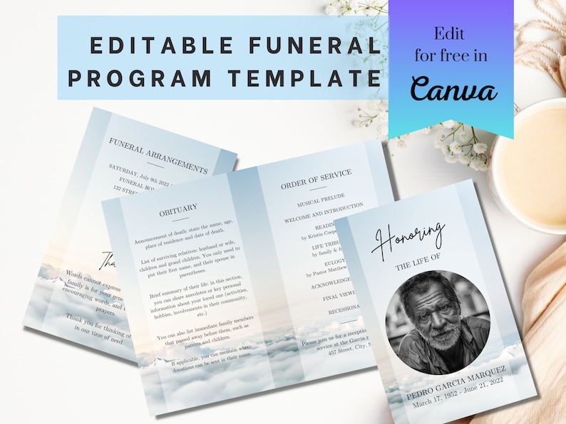 Funeral Program Template | Memorial Service Program Template | Funeral ...