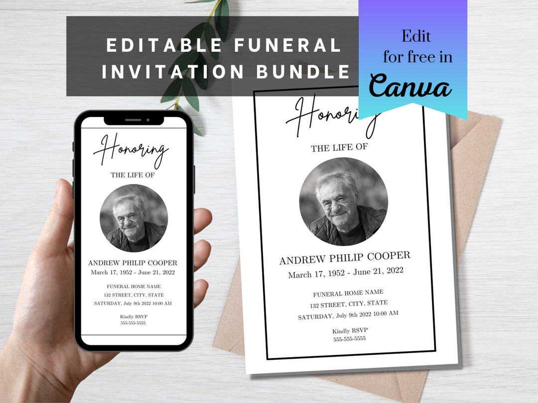 Minimalist Funeral Invitation Template Bundle: Memorial Service ...