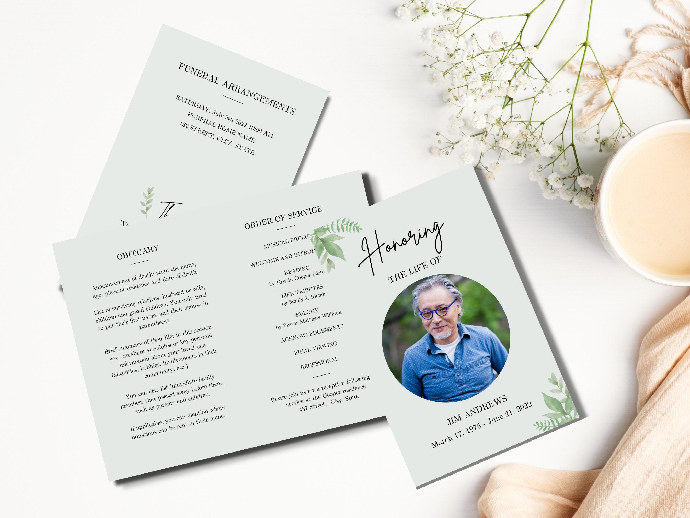 Funeral Program Template Memorial Service Program Template Funeral ...
