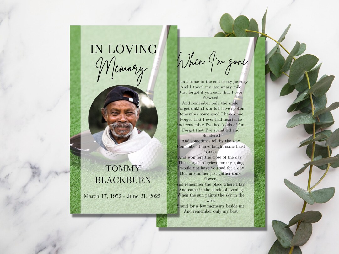 Golf Funeral Prayer Card Template | Memorial Prayer Card Template ...