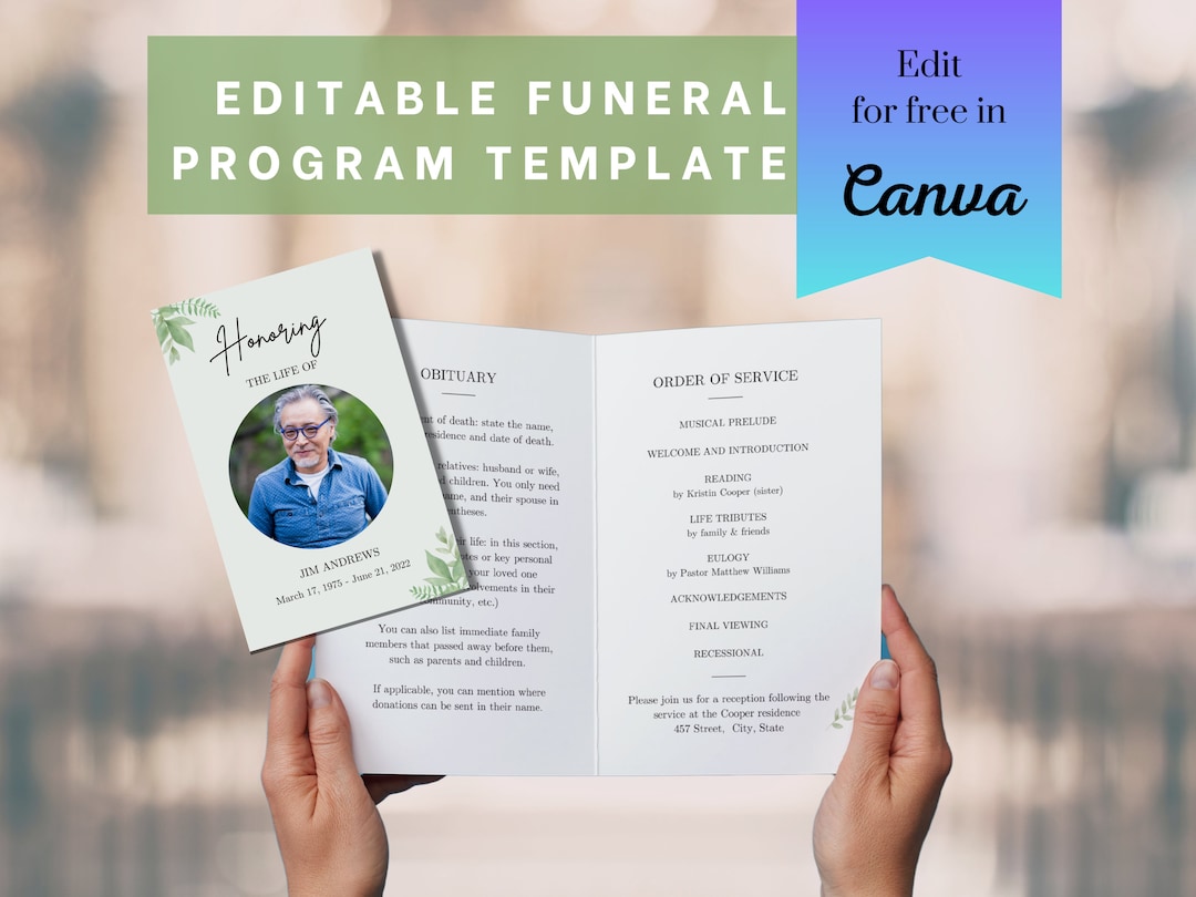 Funeral Program Template | Memorial Service Program Template | Funeral ...