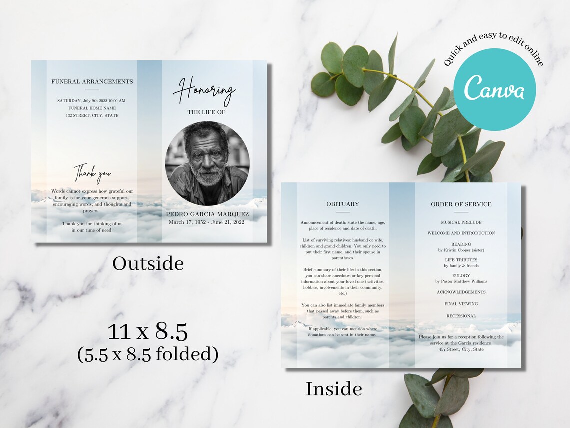 Funeral Program Template | Memorial Service Program Template | Funeral ...