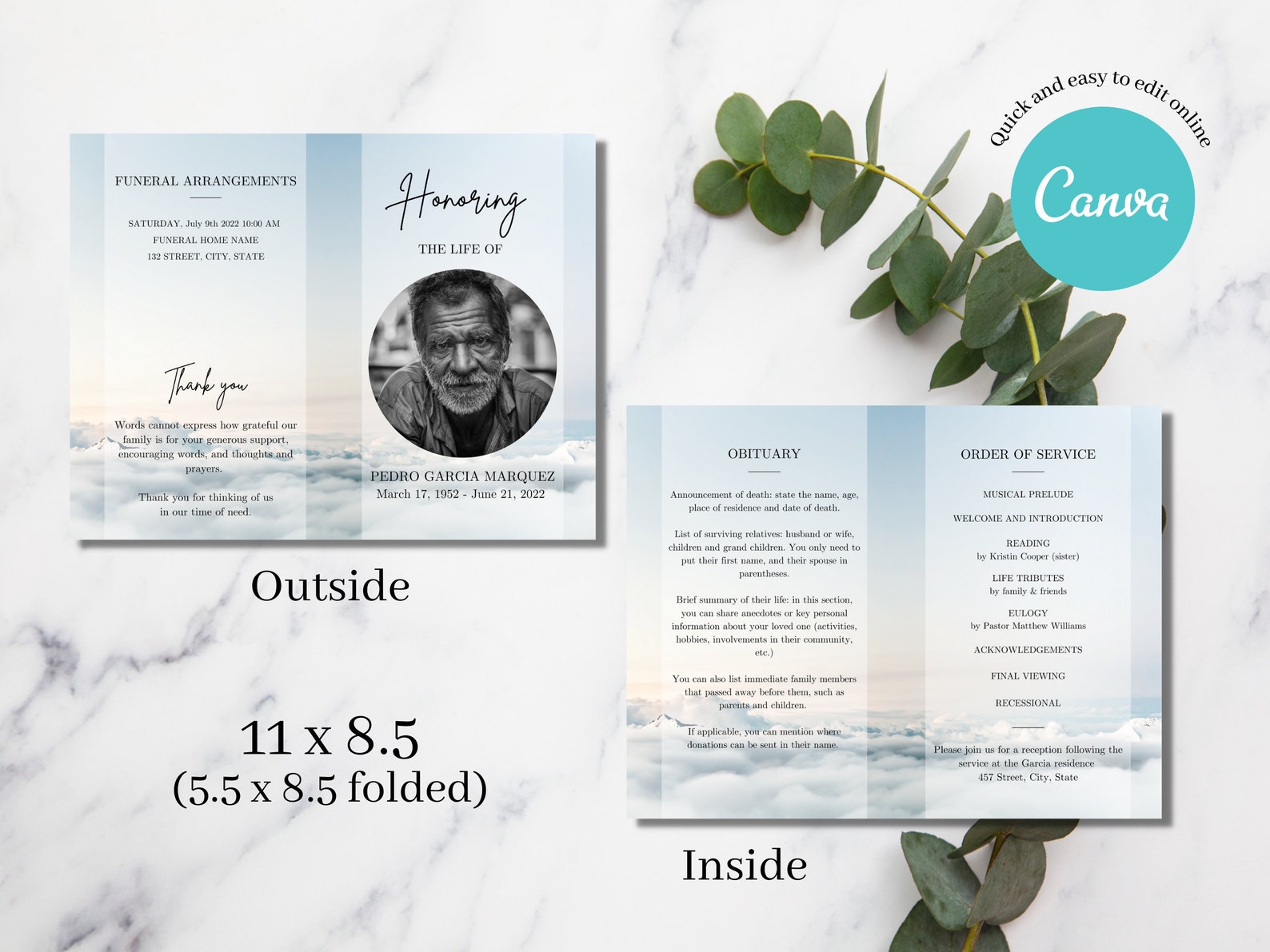 Funeral Program Template | Memorial Service Program Template | Funeral ...