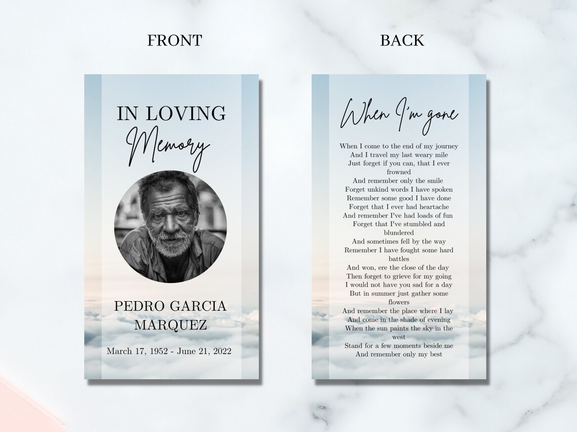 Funeral Prayer Card Template | Memorial Prayer Card Template ...