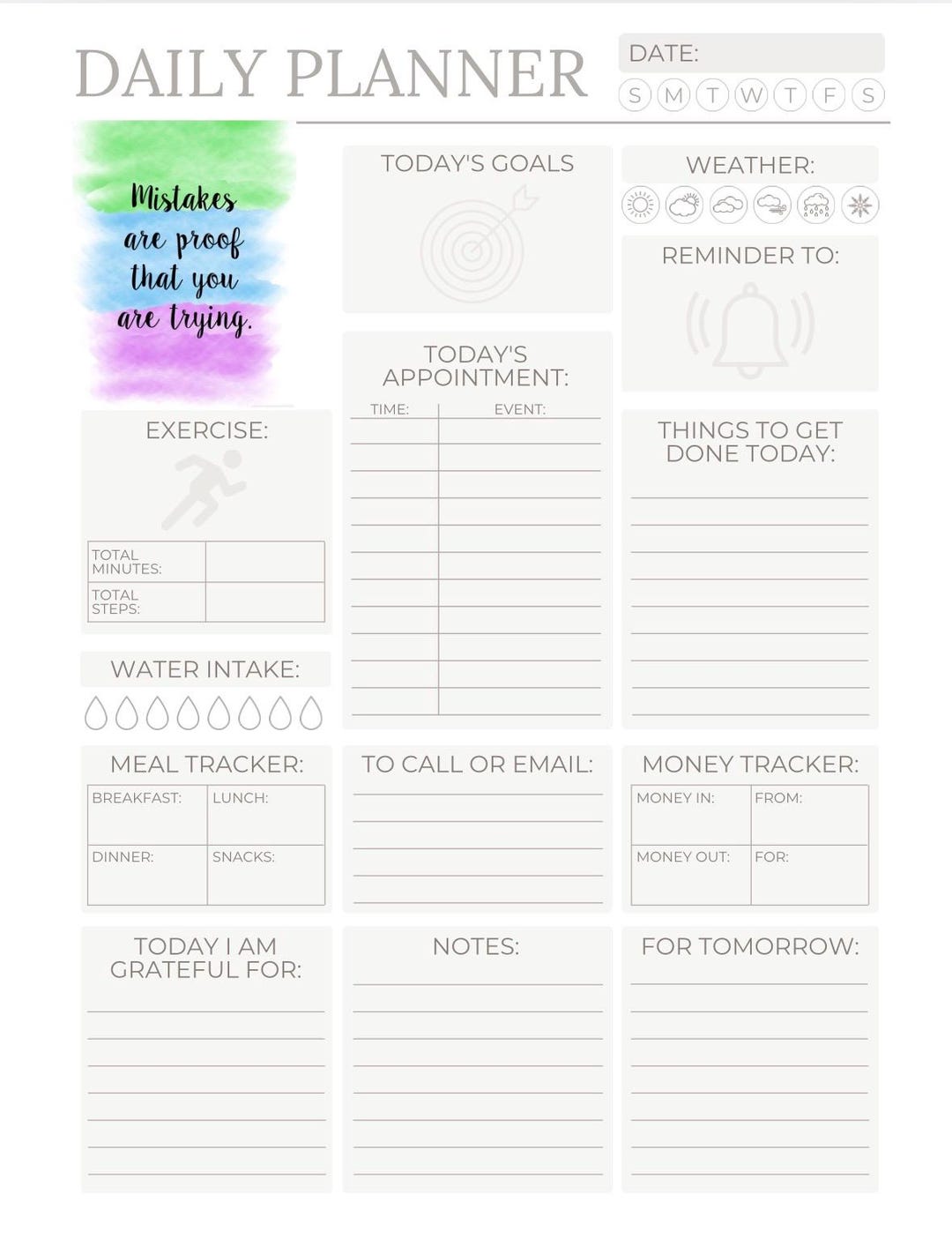7 Day Downloadable "24 Hour" Daily Planner - Quote's - Etsy