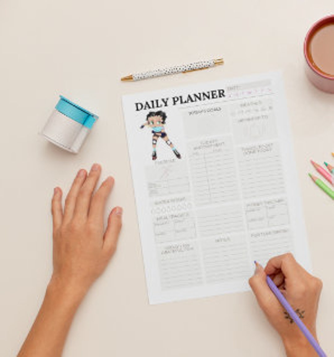 Downloadable 24 Hour Daily Planner BETTY BOOP STYLE 2 - Etsy