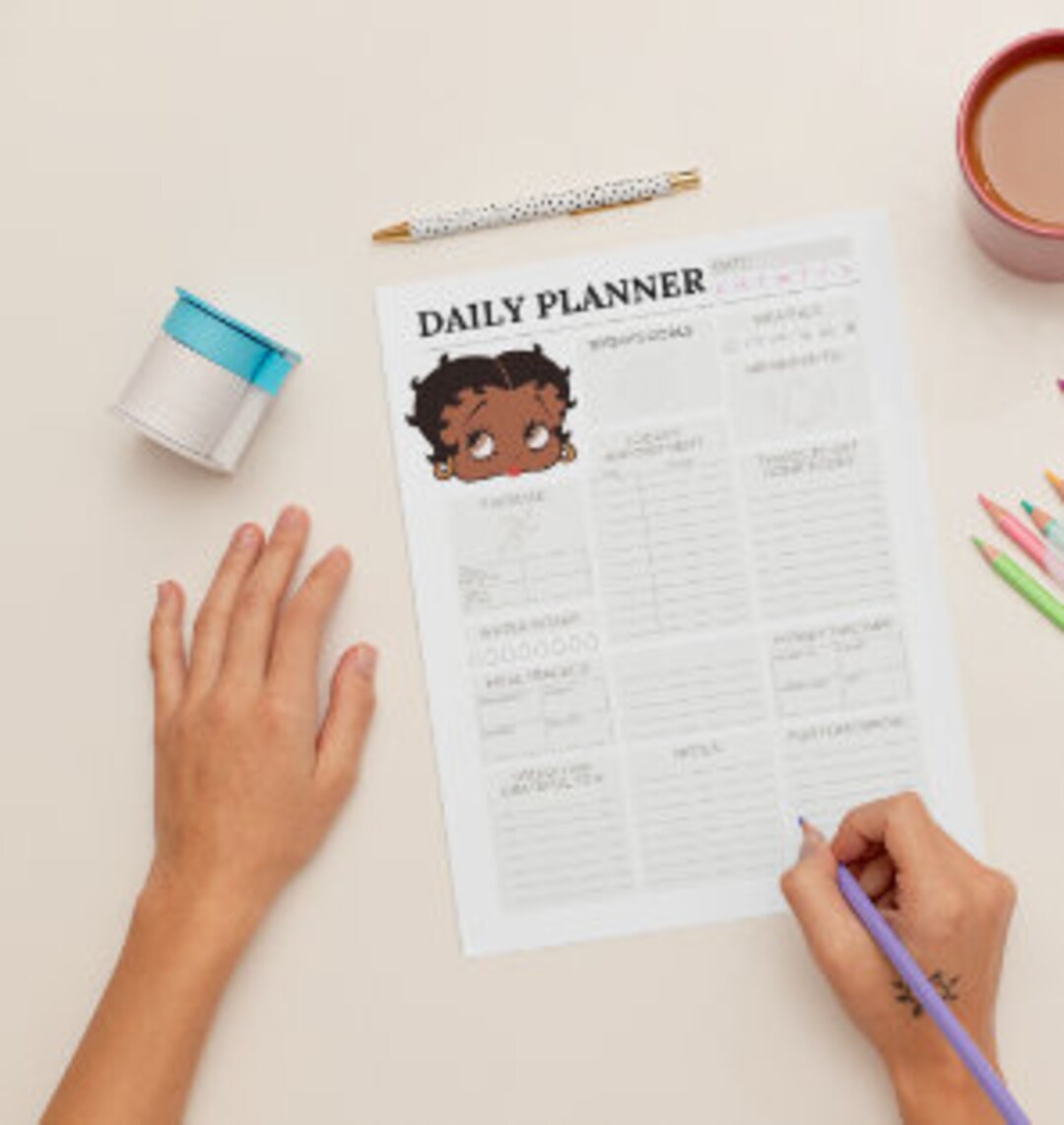 Downloadable 24 Hour Daily Planner BETTY BOOP 4 - Etsy
