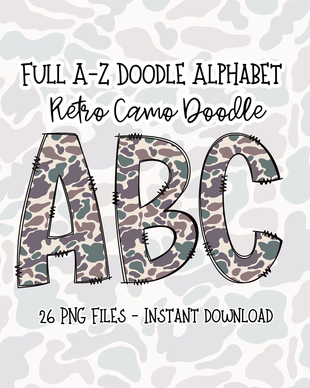 Doodle Alphabet Retro Camo Doodle Letters Alphabet Font Clipart PNG SVG ...