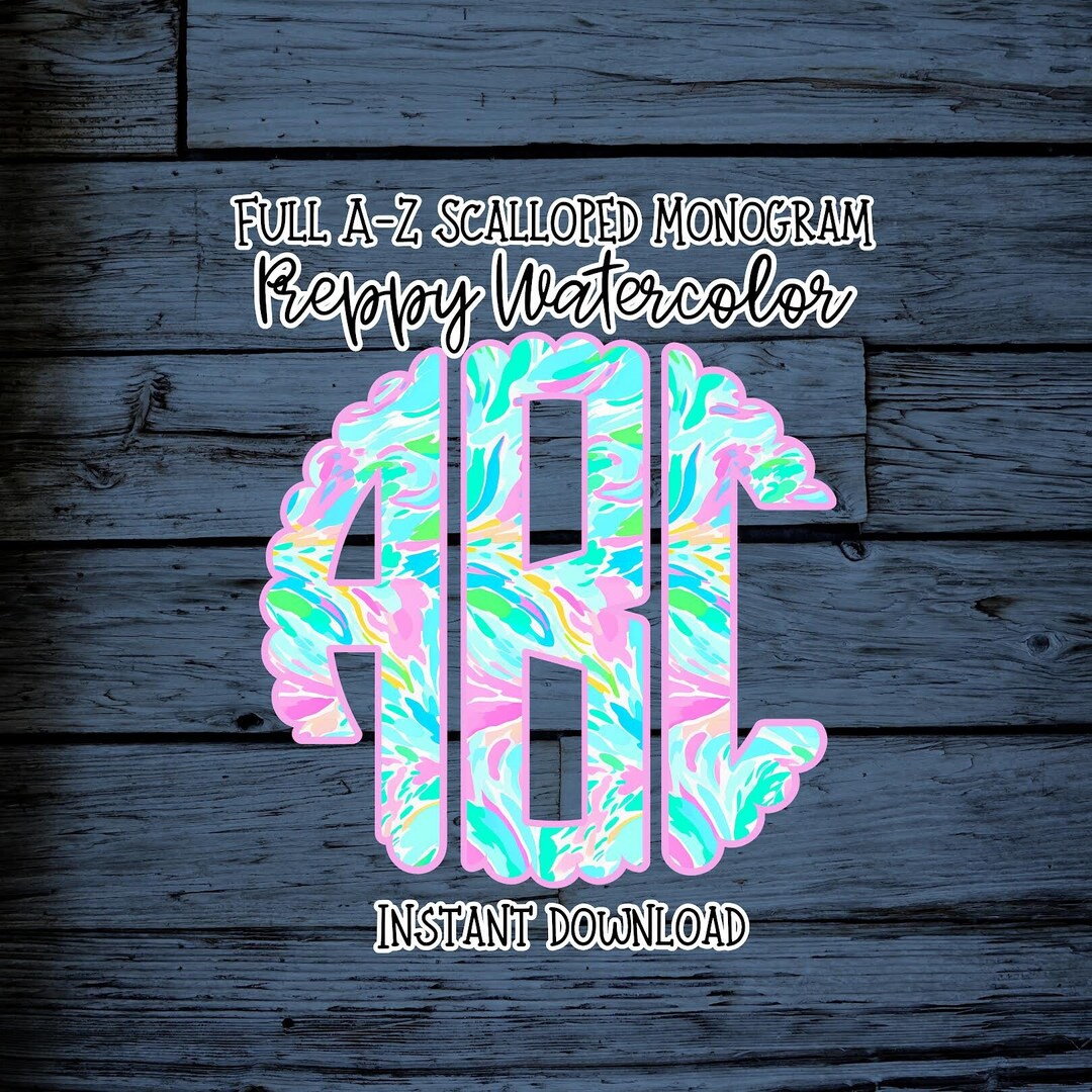 Preppy Watercolor Scalloped Monogram Lilly Inspired Monogram Clipart ...