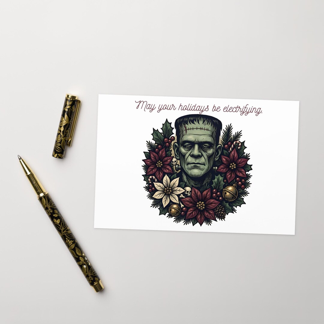 Frankenstein Classic Monster Horror Christmas Card Blank Inside Holiday ...