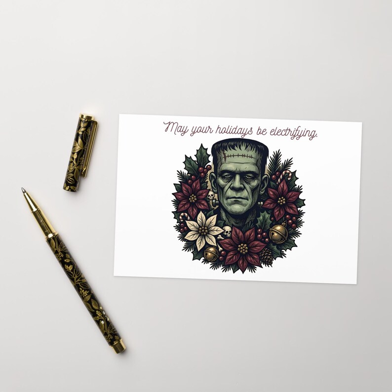 Frankenstein Classic Monster Horror Christmas Card Blank Inside Holiday ...