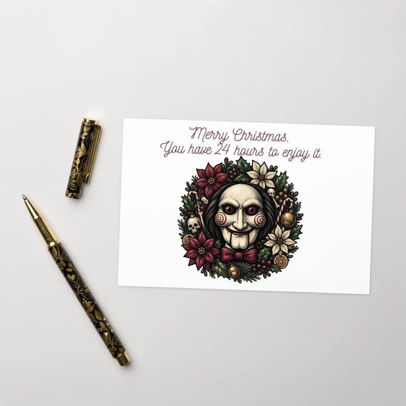 Billy the Puppet Saw Horror Christmas Card Blank Inside | Dark Holiday ...