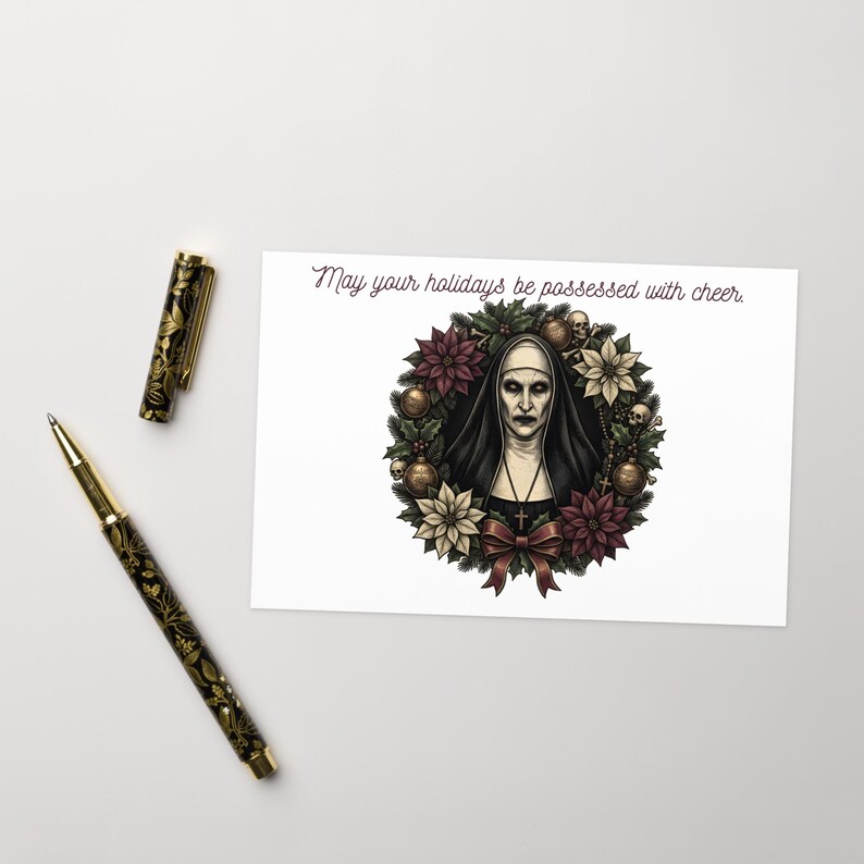 The Nun Horror Christmas Card Conjuring Villain Holiday Greeting Blank ...