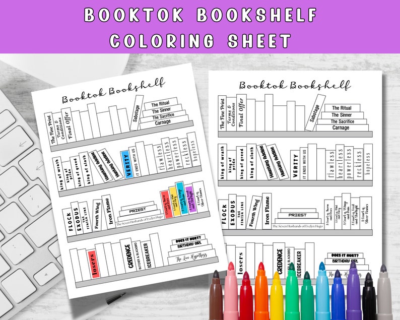 Booktok Bookshelf Coloring Sheet Tracker Romance Fantasy Smut ...