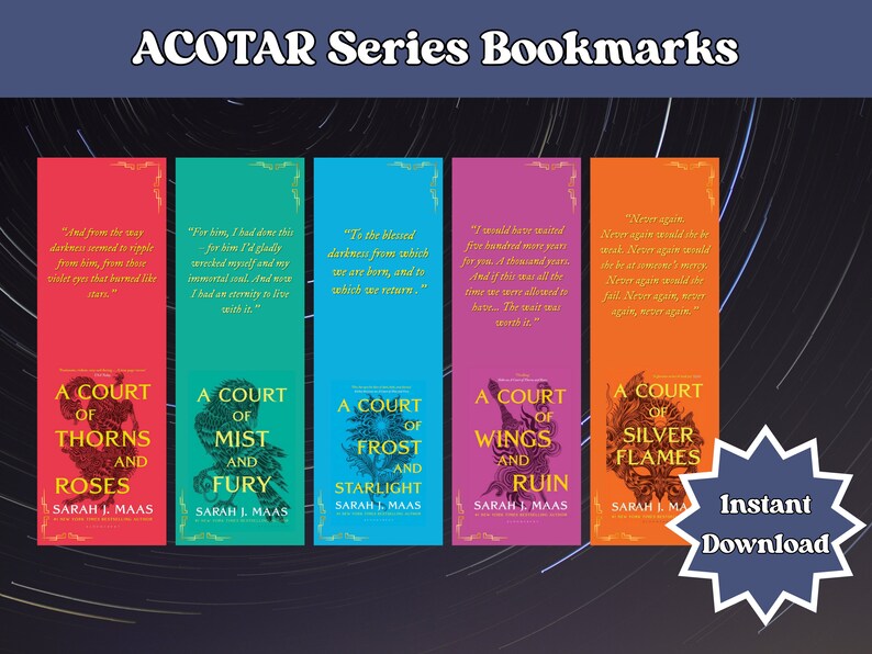 ACOTAR Bookmarks, Booktok Bookish Instant Download PDF Printable ...