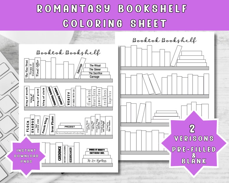 Booktok Bookshelf Coloring Sheet Tracker Romance Fantasy Smut ...