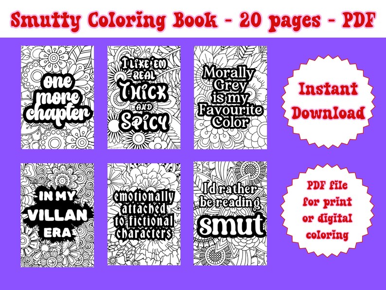 Smutty Coloring Book, Adult Coloring Pages, Booktok, Bookish PDF - Etsy