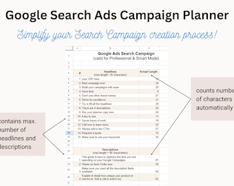 Google Search Campaign Template, Google Ad Planner Spreadsheet, PPC ...