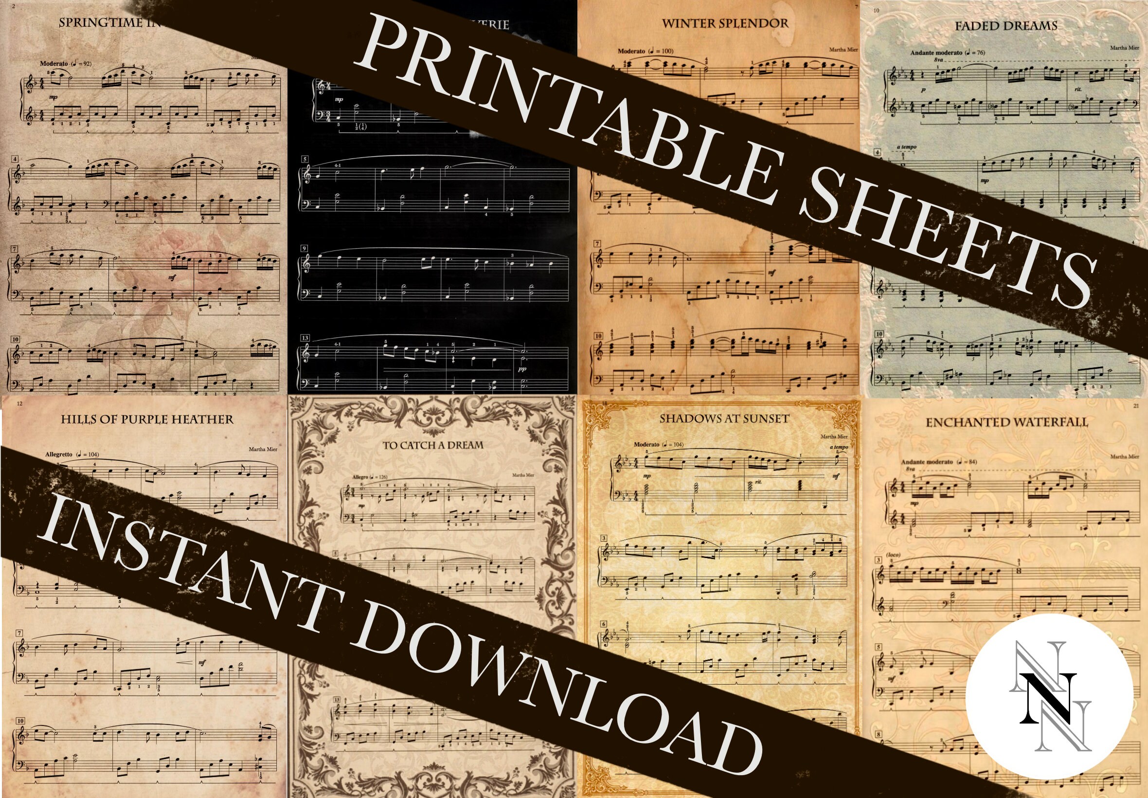 20+ VINTAGE Printable Music Sheets With 8 Songs - Etsy