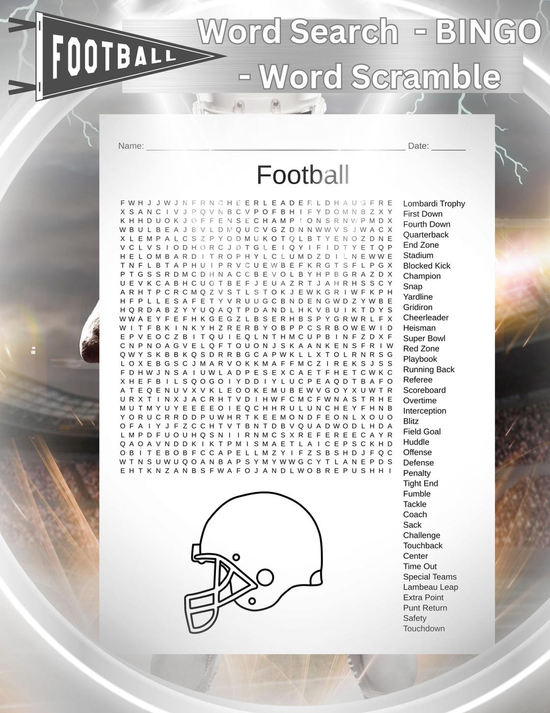 Football Word Search Printable Games | Bingo & Word Scramble Fun for ...