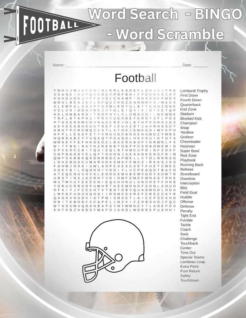 Football Word Search Printable Games | Bingo & Word Scramble Fun for ...