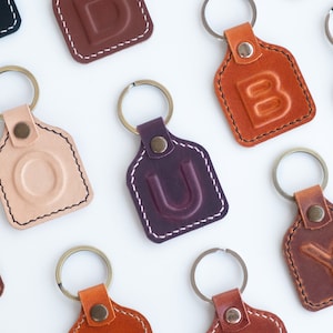 Personalized Leather Keychain, Key Fob, Initial Keychain, Alphabet Key ...