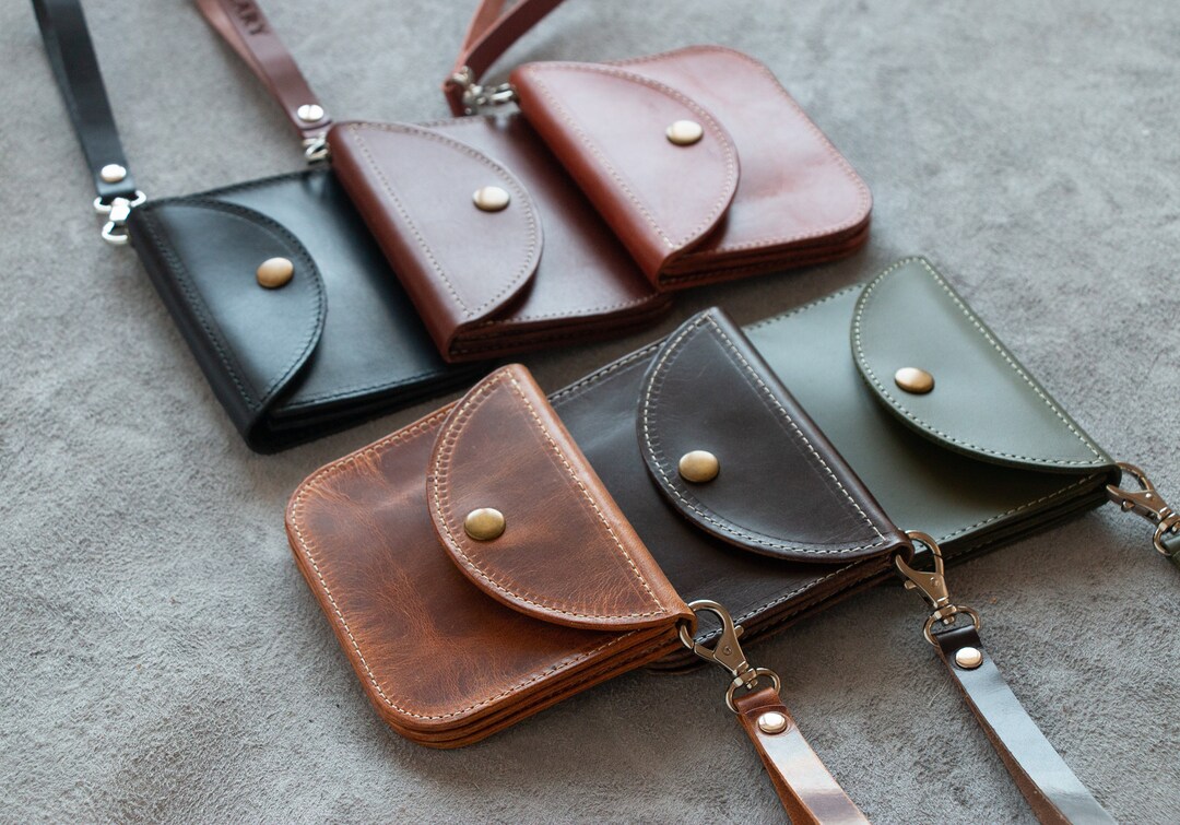 Minimalist Keychain Wristlet Wallet Cute Slim Wallet for Women Leather ...