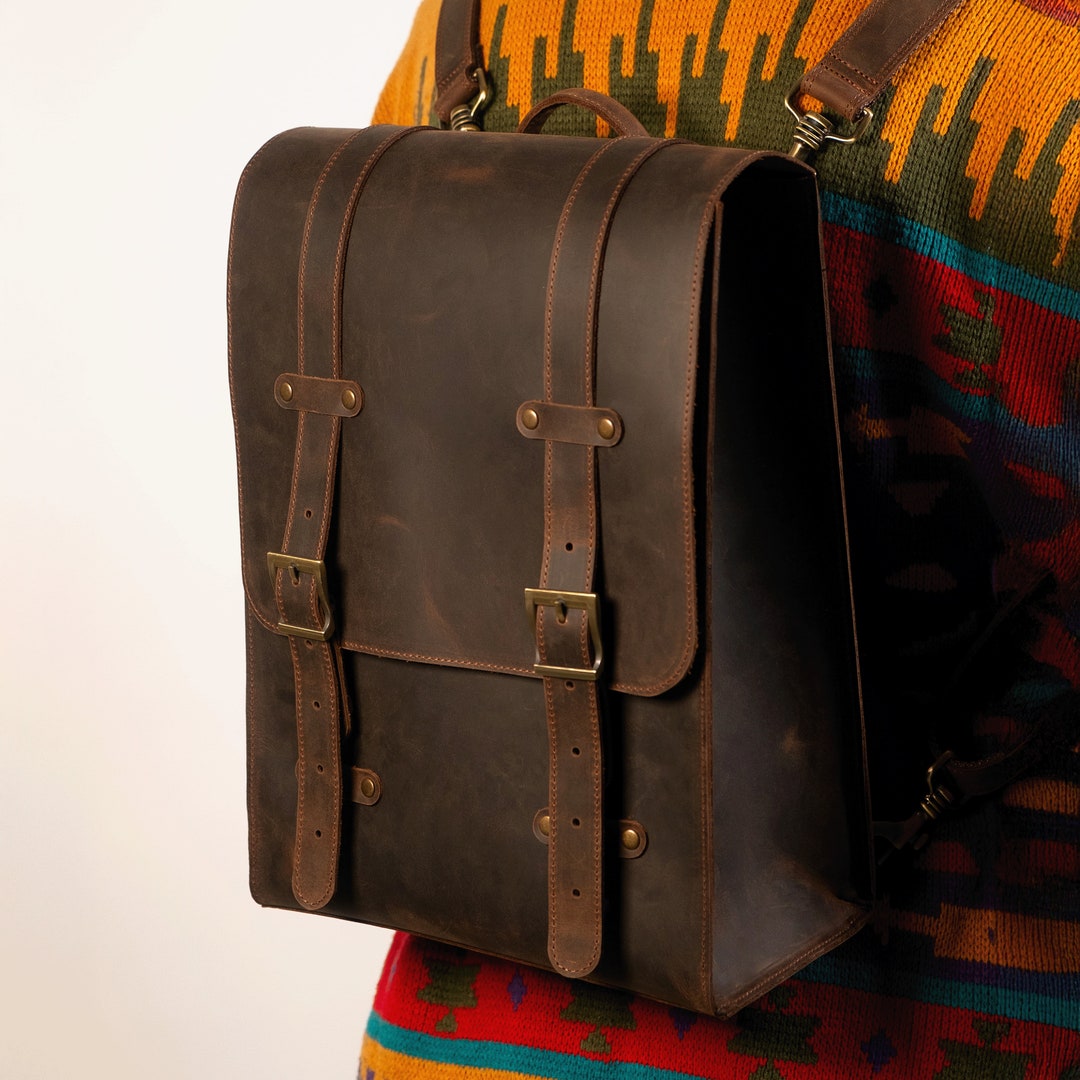 Handcrafted Leather Work Backpack, Women & Men Backpack, Vintage Laptop ...