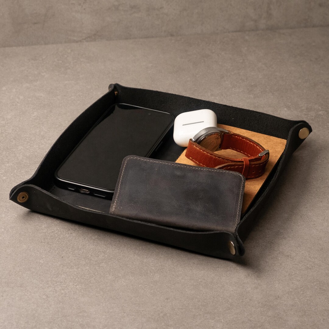 Personalized Leather Valet Tray, Desk Organizer, Monogrammed Leather ...