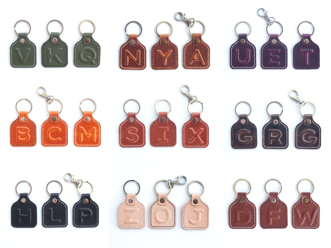 Personalized Leather Keychain, Key Fob, Initial Keychain, Alphabet Key ...