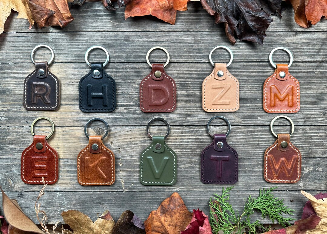 Personalized Leather Keychain, Key Fob, Initial Keychain, Alphabet Key ...